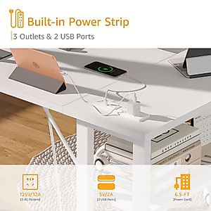 DLisiting White L Shaped Computer Desk with Power Outlet Shelves, 40 Inch Small Corner Desk for Small Space Home Office, Study Work PC Desks for Bedroom, White