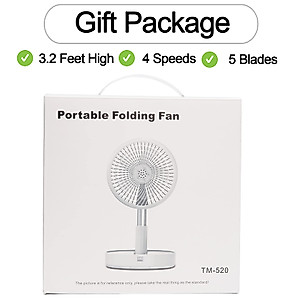 Spurtar Portable Standing Fan, Foldaway Fan, Desk and Table Foldable Fan Rechargeable Battery Operated USB Quiet Adjustable Standing Height 13.7'' to 38'' (34.7cm to 97cm) 4 Speed Modes