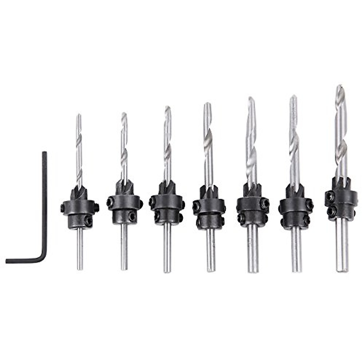 Youwise Countersink Drill Bits Set 7PCS Counter Sink Bit for Wood High Speed Steel, Woodworking Carpentry Reamer with 1 Hex Key Wrench and Wooden Box