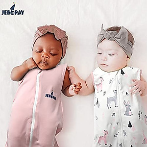 Jeroray Wearable Blanket-Stretchy Sleeping Bag,(0-6 Months) TOG 1.0,2-Pack,2 Way Zipper,Unisex,Deer&Solid Pink,Large