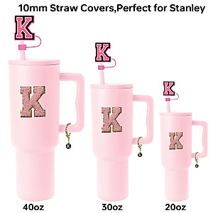 Kacuozx 6PCS Stanley Cup Letter Charm Accessories, Silicone Straw Cover Cap Toppers, Adhesive Chenille Letter Patch Sticker, Initial Letter Hydro Charms for Stanley 30 40 Oz Tumblers Handle Decor K