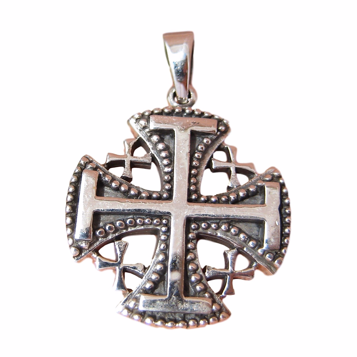 Himalayan Treasures 925 Sterling Silver Jerusalem Cross Fivefold Cross Crusaders Cross Emblem Medal Pendant Necklace A12