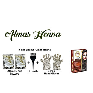 Almas Henna 80 GRAM 100% Organic Hair Color Powder Infused with Herbs, Natural Henna for Soft Shiny Hair (2.82 OUNCE, DARK BROWN)