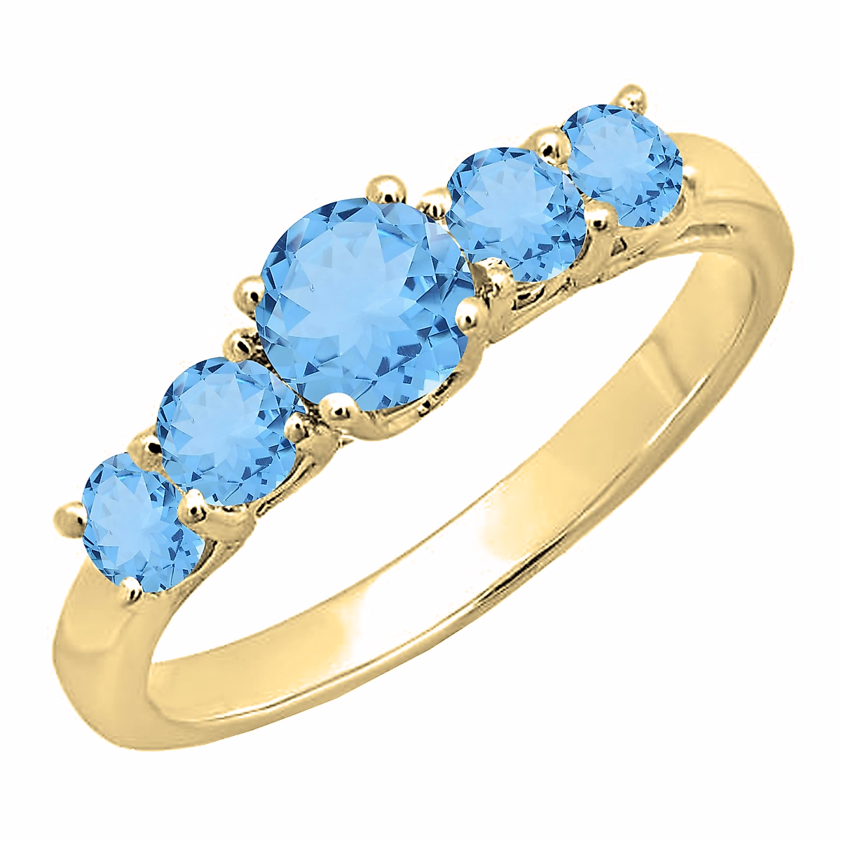 Dazzlingrock Collection 3.8mm Round Blue Topaz 5 Stone Style Wedding Ring Band for Women in 14K Yellow Gold, Size 7