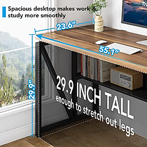 Tribesigns Desk with Drawer, 55" Long Computer Desk with Storage Rack and Mobile Document Cabinet, Home Office Furniture Set Executive Desk (Brown, 55" (Brown, 55)