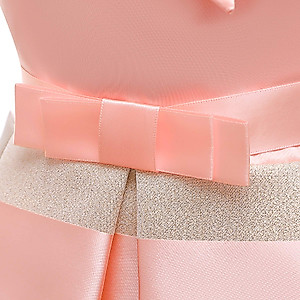 NSSMWTTC Girls Off Shoulder Dress Kids Christmas Sunday Halloween Baptism Christening Striped Dresses (Pink,140)