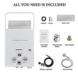 QXCSF 1.58GPM Outdoor Tankless Water Heater, 6L Portable Instant Propane Gas Water Heater for RV Camping, 3.5PSI Water Pressure To Ignite, All Season Usable, Safety Protection