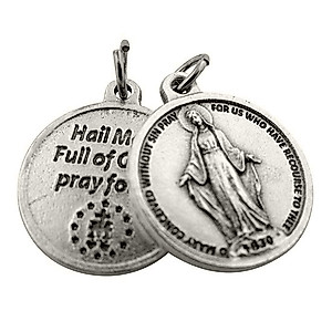 Religious Gifts Silver Toned Base Our Lady of Grace Miraculous Medal with Prayer Protection Pendant, 3/4 Inch