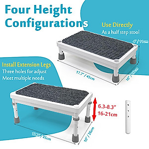 Medical Foot Stool Metal Step Platform Heavy Duty Adjustable Stepping Stool Anti Skid Bed Stairs for Adults Disability Aids Mobility Equipment Bed Step Stools for High Beds, Nursing, SUV Car - 750LBS