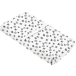 Kushies Change Pad Sheet with Slits for Safety Straps Flannel, XO Black & White