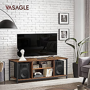 VASAGLE TV Stand for TV up to 55 Inches, Cabinet with Open Storage, Console Unit with Shelving, for Living Room, Entertainment Room, Industrial, Rustic Brown and Black ULTV060B01