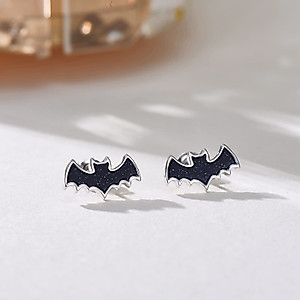 Black Bat Earrings 925 Sterling Silver Halloween Bat Stud Earrings Gothic Earrings Halloween Party Jewelry Gifts for Women
