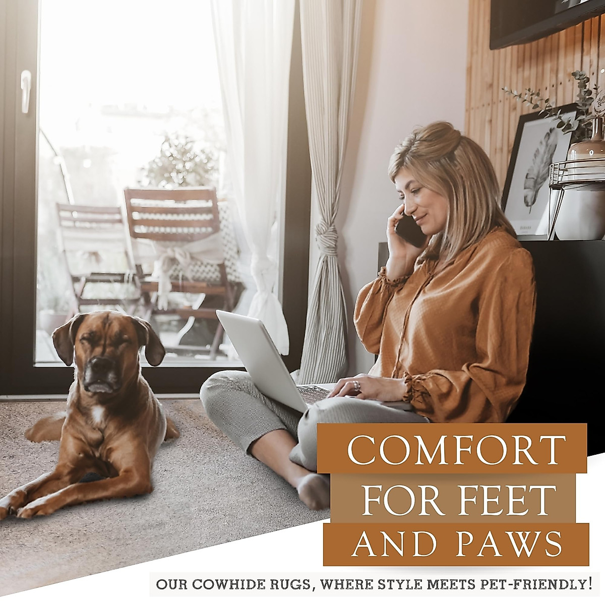 Sunshine Cowhides 100% Genuine Grey Beige Cowhide Rug - Modern Style Animal Skin Rug & Floor Carpet for Living Room, Bedroom, Kitchen & More - Extra Large (6x7-8 Ft.)