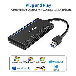 USB3.0 Multi-Card Reader, SD/TF/CF/Micro SD/XD/MS 7 in 1 Fast 5Gbps Memory Card Reader/Writer/Hub for SD SDXC SDHC CF CFI TF Micro SD Micro SDXC Micro SDHC MS MMC UHS-I Cards,for Windows/Linux/Mac OS