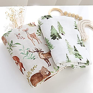 LifeTree Muslin Swaddle Blankets Neutral, Woodland Baby Swaddling Wrap Nursery Receiving Blanket for Boys & Girls Unisex, Soft Bamboo Cotton, Large 47 x 47 inches