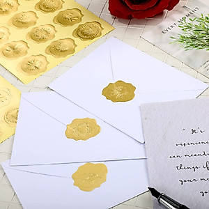 480 Pcs Christmas Envelope Stickers Gold Foil Embossed Envelope Stickers Wax Seals Stickers Adhesive Flower DIY Seal Decal Labels for Greeting Card Wedding Invitations Xmas Party Favors (Flower Style)