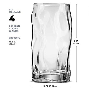 Bormioli Rocco Set Of 4 Sorgente Glasses, Crystal-clear Cocktail Glasses Barware, For Bourbon, Scotch, Water, Juice, Drinking Glasses Set, Made In Italy. (Highball)