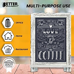 Better Office Products Framed Tabletop Chalkboard Sign, 9.5" x 14", Rustic Wood Frame, Small Magnetic Chalkboard with Built-in Ledge and Folding Stand, One White Chalk Marker Included,(Whitewash)