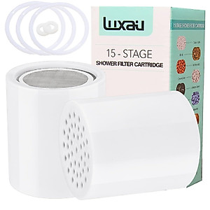 Luxau 4 Pc 18 Stage Shower Filter Replacement Cartridge, Shower Filter Refill Cartridge, for Hard Water Chlorine Heavy Metal Impurity, Improve Skin Hair, Fit Any Similar Filter Replacement Cartridge