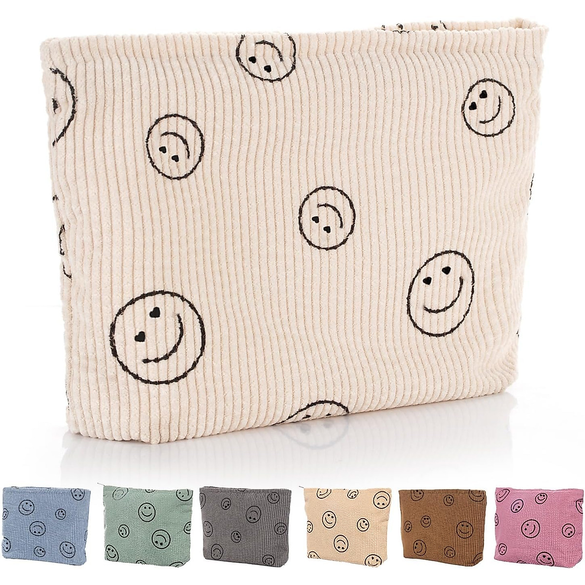 Wudimeitt Cosmetic bag Makeup bag Preppy Cute Corduroy Toiletry bag for women travel essentials (Beige)