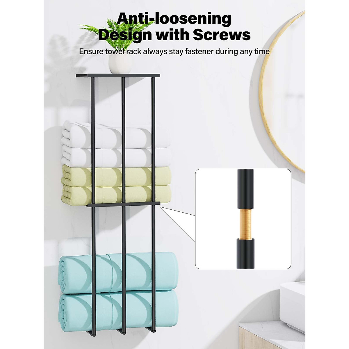 TooTaci Towel Racks for Bathroom,Towel Holder for Bathroom Wall,Upgraded 3 Tier Towel Storage for Small Bathroom,Towel Rack with Shelf for Small Space Organizer,Can Hold Up 6 Rolled Towels