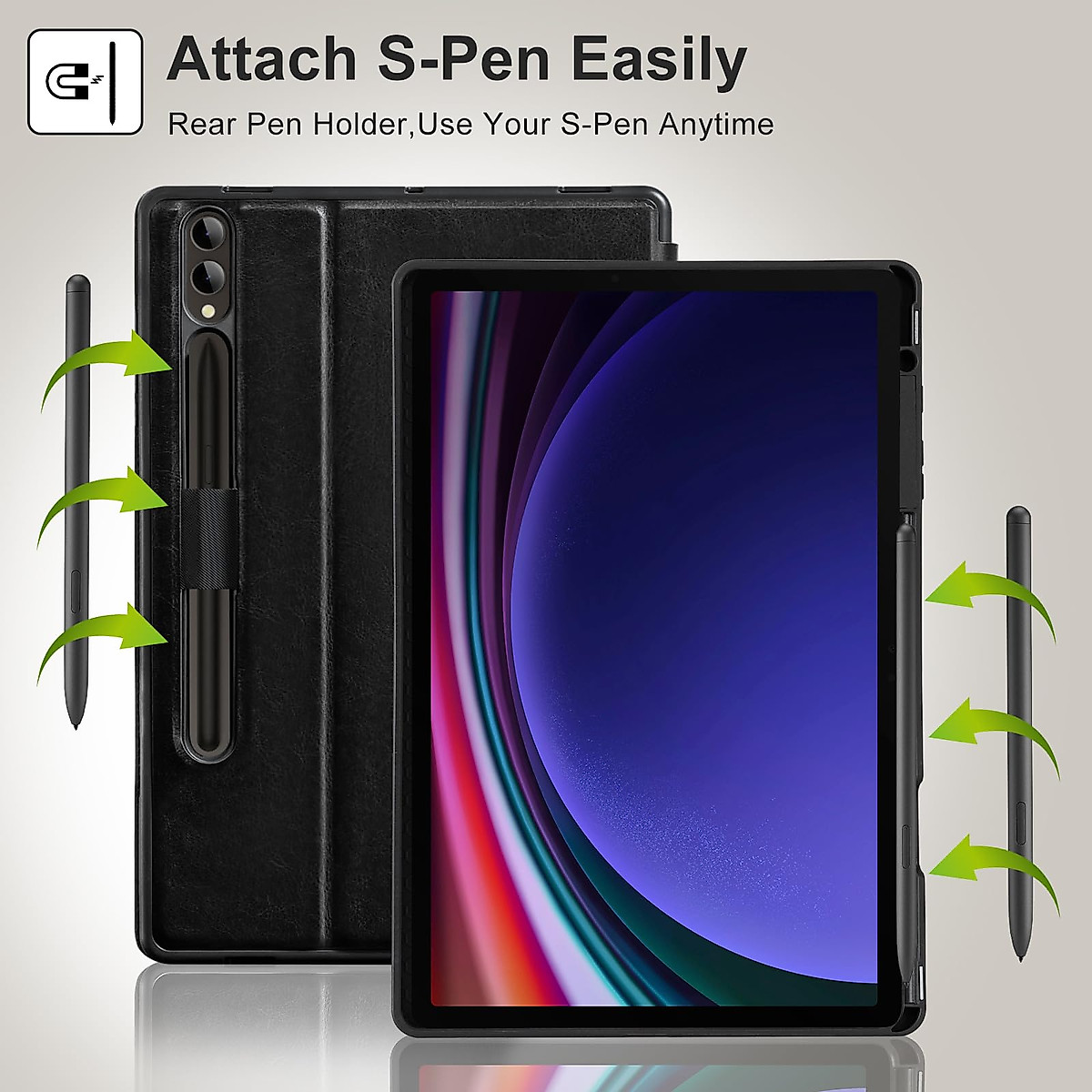 CoBak Case for Samsung Galaxy Tab S9 Plus 2023, Premium PU Leather Cover with S Pen Holder, Front Pocket & Multiple Viewing Angles, Auto Sleep Wake Feature for Samsung Galaxy Tab S9+