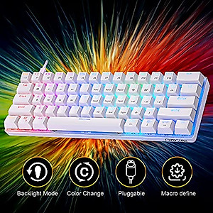 60% Mechanical Keyboard Gaming RGB Backlit with app Compact 61 Key Portable Mini Keyboard Blue MX Switch Compatible with Windows iMac Laptop PC Computer Office Gamer(White)