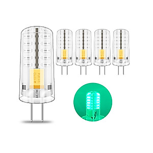 Megereet Green G4 LED Bulb 12V AC/DC 2W 20W Halogen Bulb Equivalent, G4 Bi-Pin Base Spotlight Light Lamps for RGB Landscape Holiday Christmas Decorations Halloween Lighting, 5 Packs