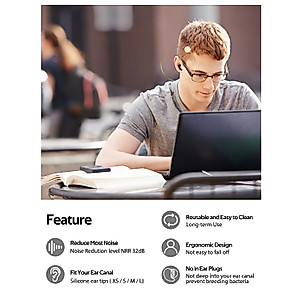 Ear Plugs for Noise Reduction, Ear Plugs for Sleeping Noise Cancelling, Ear Plugs, Sleeping Ear Plugs, 32dB Soft Reusable Ear Plugs for Sleep, Snoring, Sound Blocking, 8 Ear Tips in XS/S/M/L