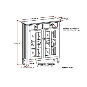SIMPLIHOME Acadian SOLID WOOD 36 inch Wide Transitional Entryway Hallway Storage Cabinet in Distressed Grey, with 2 Drawers, 2 Doors and 2 Adjustable Shelves