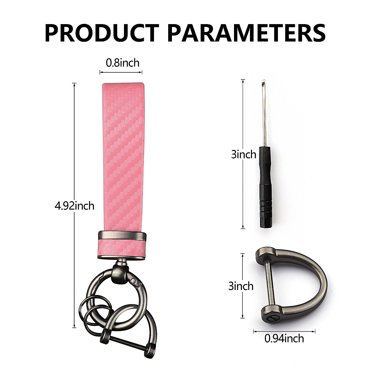 Turcee Carbon Fiber Car Keychain,Automotive Interior Accessories Keychains Leather Car Key Fob,Car Accessories Key Ring&Anti-Lost D-Ring(light pink)