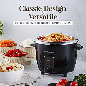 Elite Gourmet ERC006SS 6-Cup Electric Rice Cooker with 304 Surgical Grade Stainless Steel Inner Pot, Makes Soups, Stews, Porridges, Grains and Cereals, 6 cup (3 cups uncooked), Black