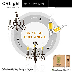 CRLight 6W 3200K LED Candelabra Bulb Soft White 700LM Dimmable, 70W Equivalent E12 Base LED Candle Bulbs, C35 Clear Glass Flame Shape Bent Tip, 360 Degrees Beam Angle, Pack of 6