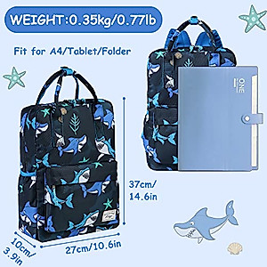 Kasqo Kids Backpack, Lightweight Water Resistant Preschool Toddler Bookbags for Little Boys and Girls with Chest Strap, Cute Shark