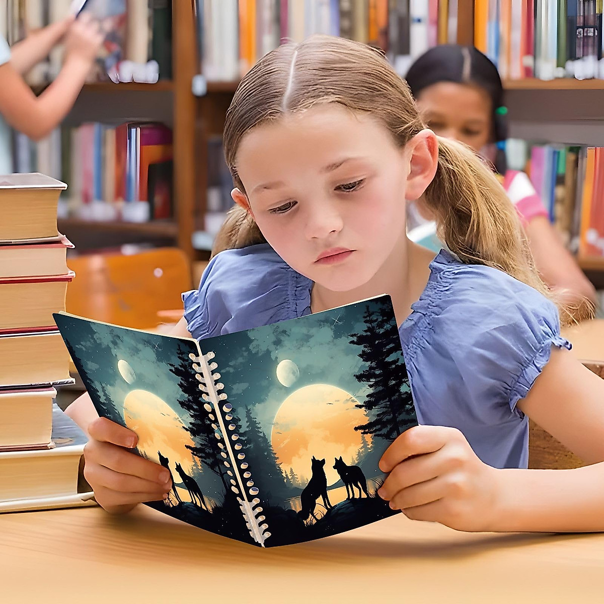 SDMKA Wolves under The Moon Spiral Notebook 1 Subject Durable Detachable Notebook with Water Resistant Cover, 60 Sheets (8.3" x 5.7")