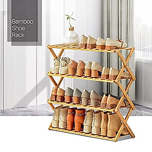 MoNiBloom Foldable Storage Free Standing Shoes Shelf, Bamboo Multifunctional 4-Tier Shoe Organizer for 16-20 Pairs Entryway, Hallway, Corridor, Natural