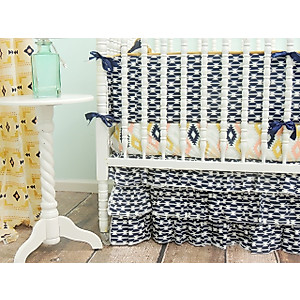 Tushies and Tantrums Aztec Crib Bedding, Ruffle Skirt, Mint/Peach/Gold/Navy Blue