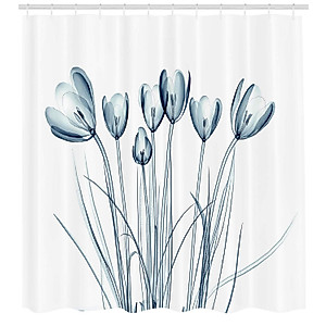 Ambesonne Flower Shower Curtain, X-ray Image of Tulips Solarized Effect Nature Inspired, Cloth Fabric Bathroom Decor Set with Hooks, 69" W x 75" L, Petrol Blue