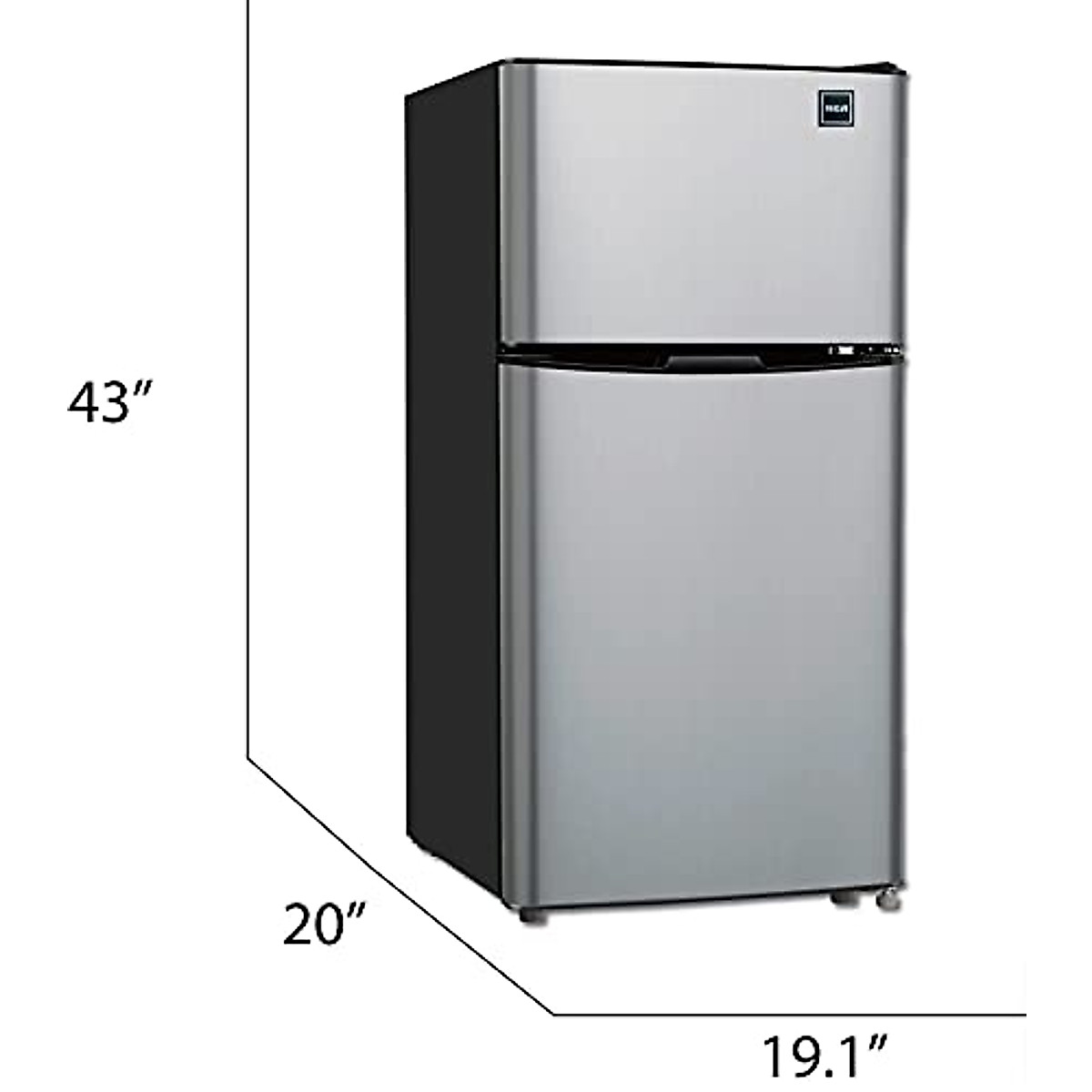 RCA RFR459 Compact Fridge with Freezer-Dual Adjustable Thermostat-Reversible Door-Removable Glass Shelves-Ideal for Bedroom/Dorm/Apartment/Office-4.5 Cubic Feet-Platinum, cu. ft, Stainless