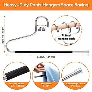 Closet Organizers and Storage,10 Pack Pants Hangers Space Saving,Dorm Room Essentials for College Students Girls Guys,Home Essentials Clothes Hanger Strong Metal Hangers for Jeans,Slacks,Blanket,Scarf