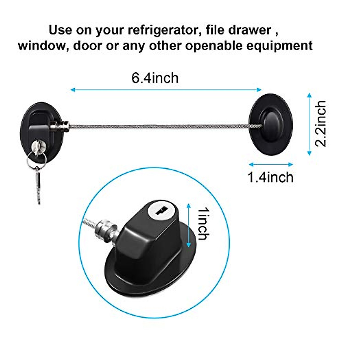 4 Pack Refrigerator Lock Cabinet Locks with Keys Adhesive Freezer Door Fridge Drawer Lock for Child Safety and Privacy, No Drilling(Black)