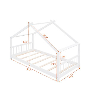 Merax Twin Wood Low House Bed with Headboard and Footboard Floor Bed Frame for Boys,Girls, Easy Assembly (Twin, White)