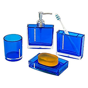 4-Piece Translucent Blue Bathroom Accessory Set | Tumbler, Toothbrush Holder, Soap Dispenser and Dish | Made with Durable Acrylic | Modern Decor | Bathroom Organizer