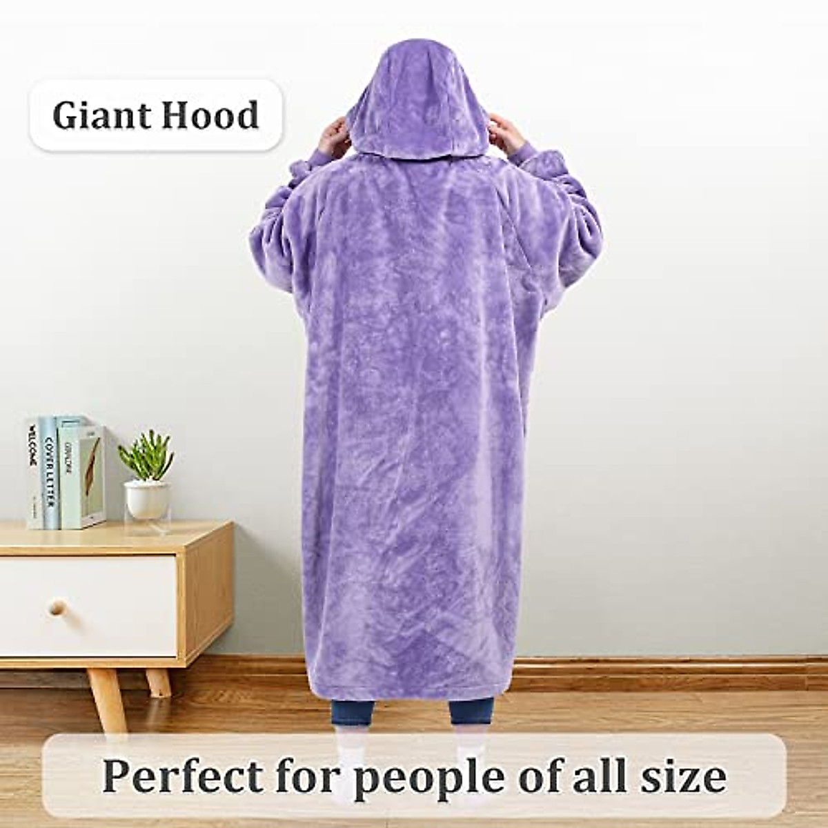 Kpblis Wearable Blanket Hoodie for Women and Men, Oversized Wearable Hoody Blanket Sweatshirt, Warm and Cozy Giant Wearable Fleece Blanket with Sleeves and Giant Pocket for Adults and Kids, Purple