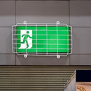 OFFSCH 2pcs School Evacuation Sign Emergency Light Wall Protective Covers Emergency Signal Damage Stopper LED Exit Sign Light Covers Guard Exit Sign Wall Covers Exit Wire Guard White Iron