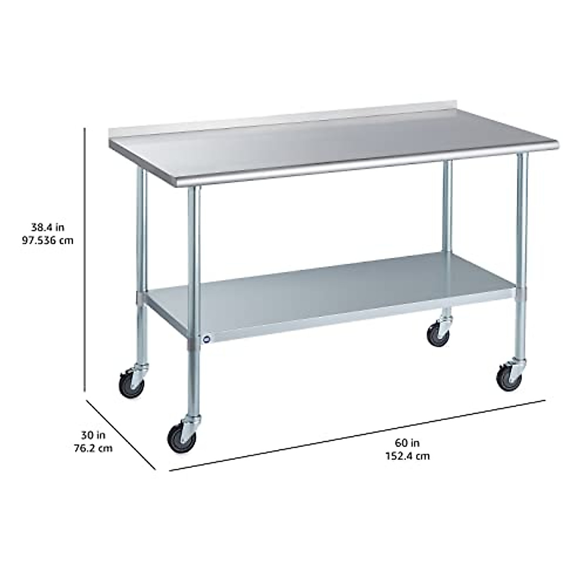 Stainless Steel Table for Prep & Work with Caster & Backsplash 30x60 Inches, NSF Metal Commercial Kitchen Heavy Duty Table with Adjustable Under Shelf and Table Foot for Restaurant, Home and Hotel