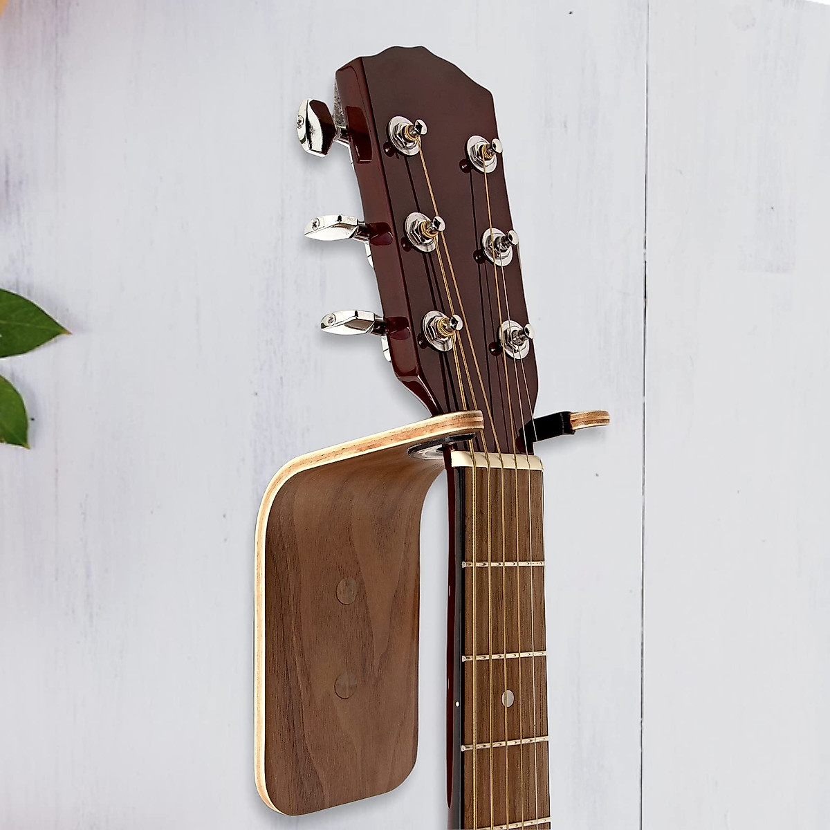 Guitar Wall Hanger Handmade Unique Design Bent Wood Guitar Hanger Wall Mount Guitar Holder Acoustic Guitar Accessories Ukulele Wall Mount Stand Wall Guitar Mount Guitar Hook (Walnut, 1 pack)