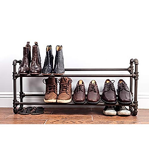 Real Home Innovations Modern Industrial Style 2 Tier Shoe Rack, 36" W x 8.2" d x 16" H, Satin Pewter
