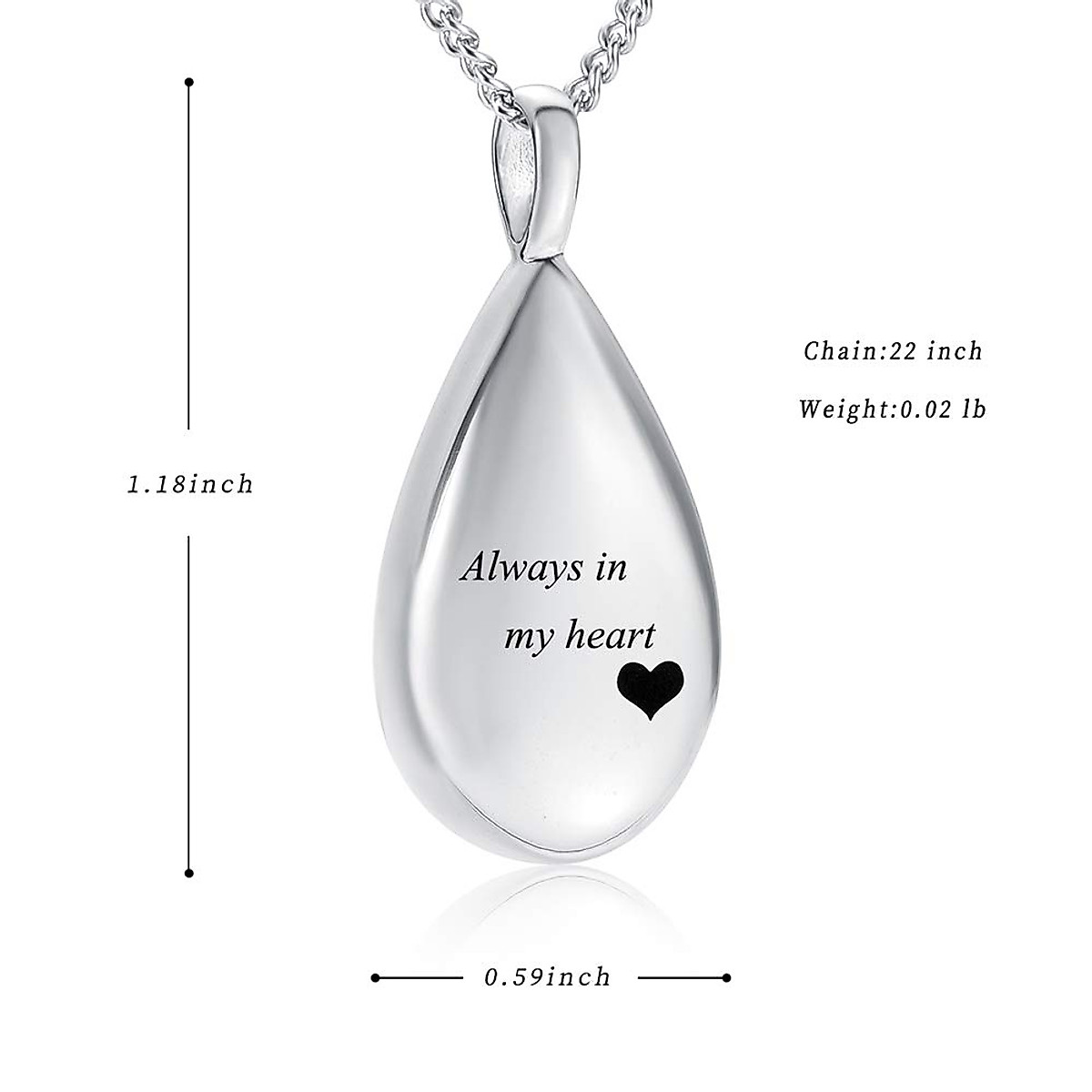 Carved Teardrop Keepsake Ashes Necklace Urn Pendant Cremation Memorial Jewelry Always in my heart