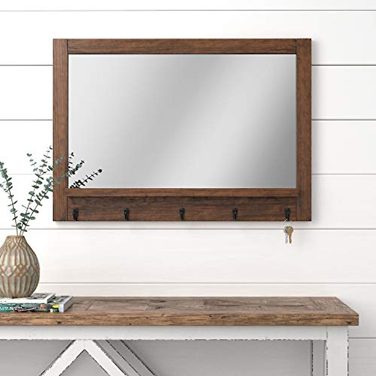 Amazon Brand – Stone & Beam Modern Wood Mirror, 30"H, Walnut And Black